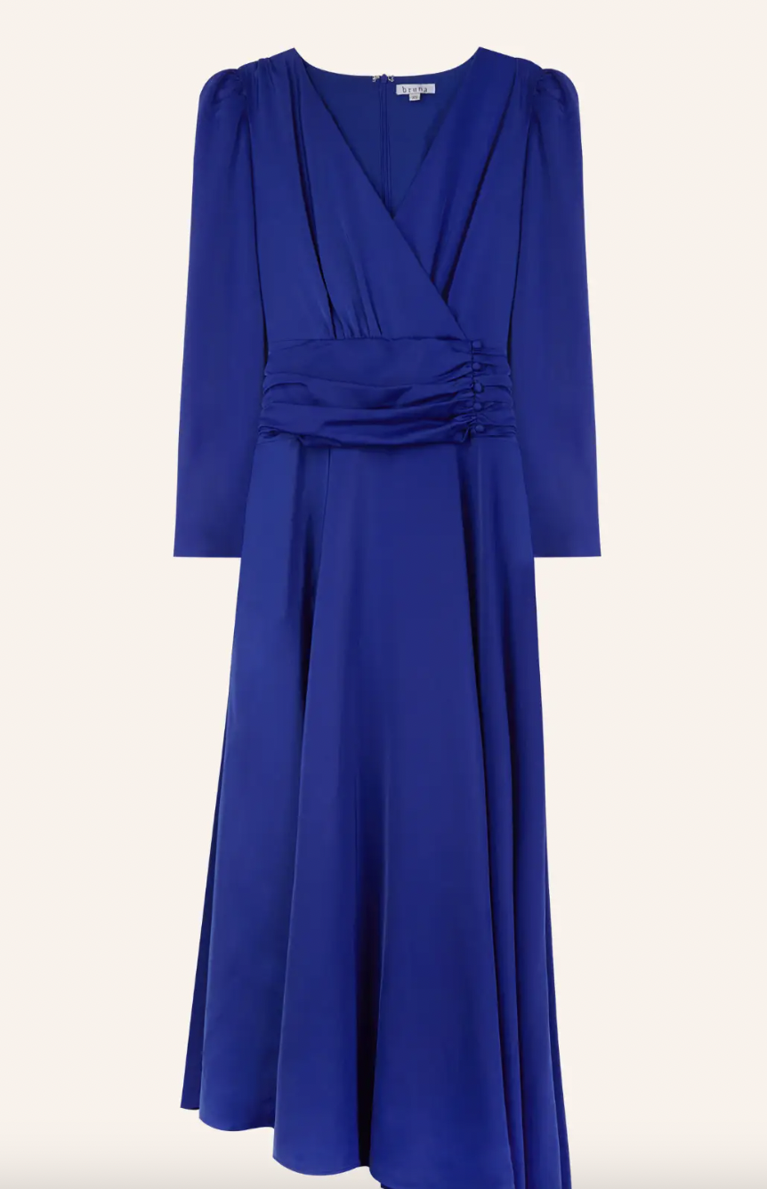 Bruna - Robe longue bleu roi satin – My Golden Closet
